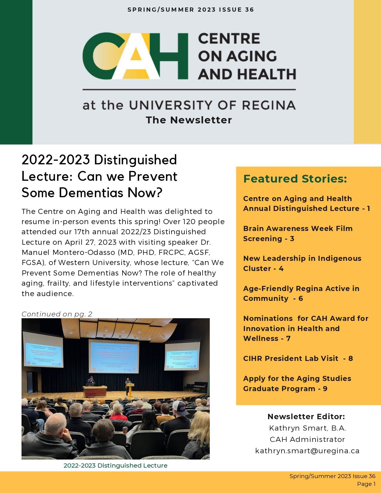 Read the Latest CAH Newsletter! (Issue 36) - Centre on Aging and Health