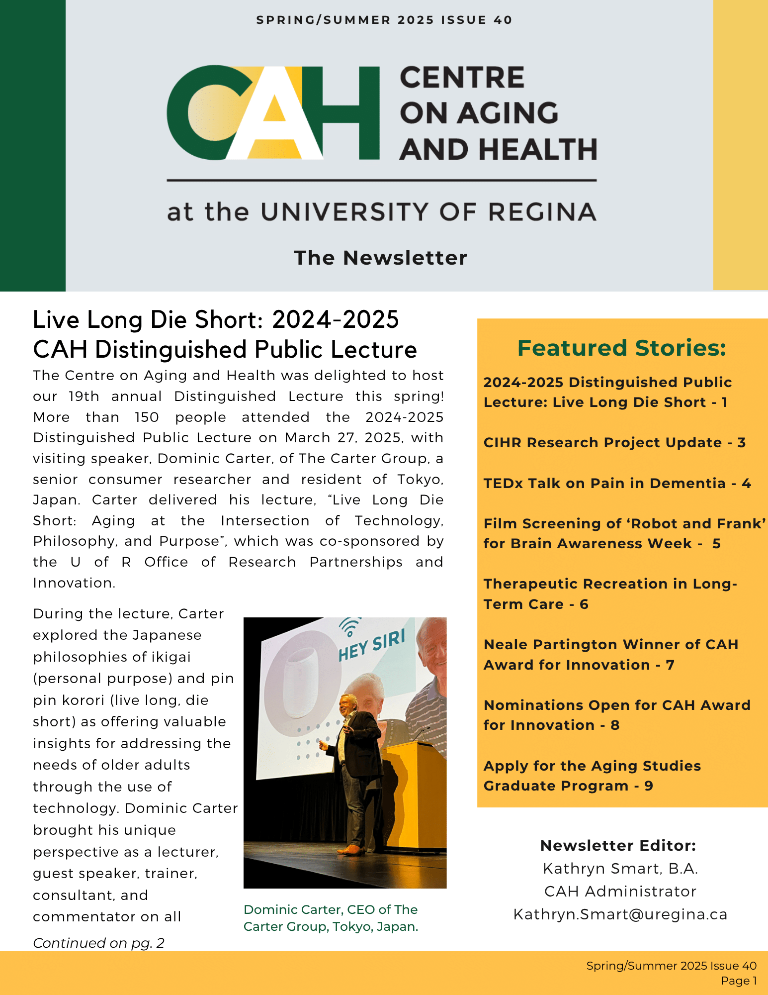 Read the Latest CAH Newsletter (Issue 40) - Centre on Aging and Health