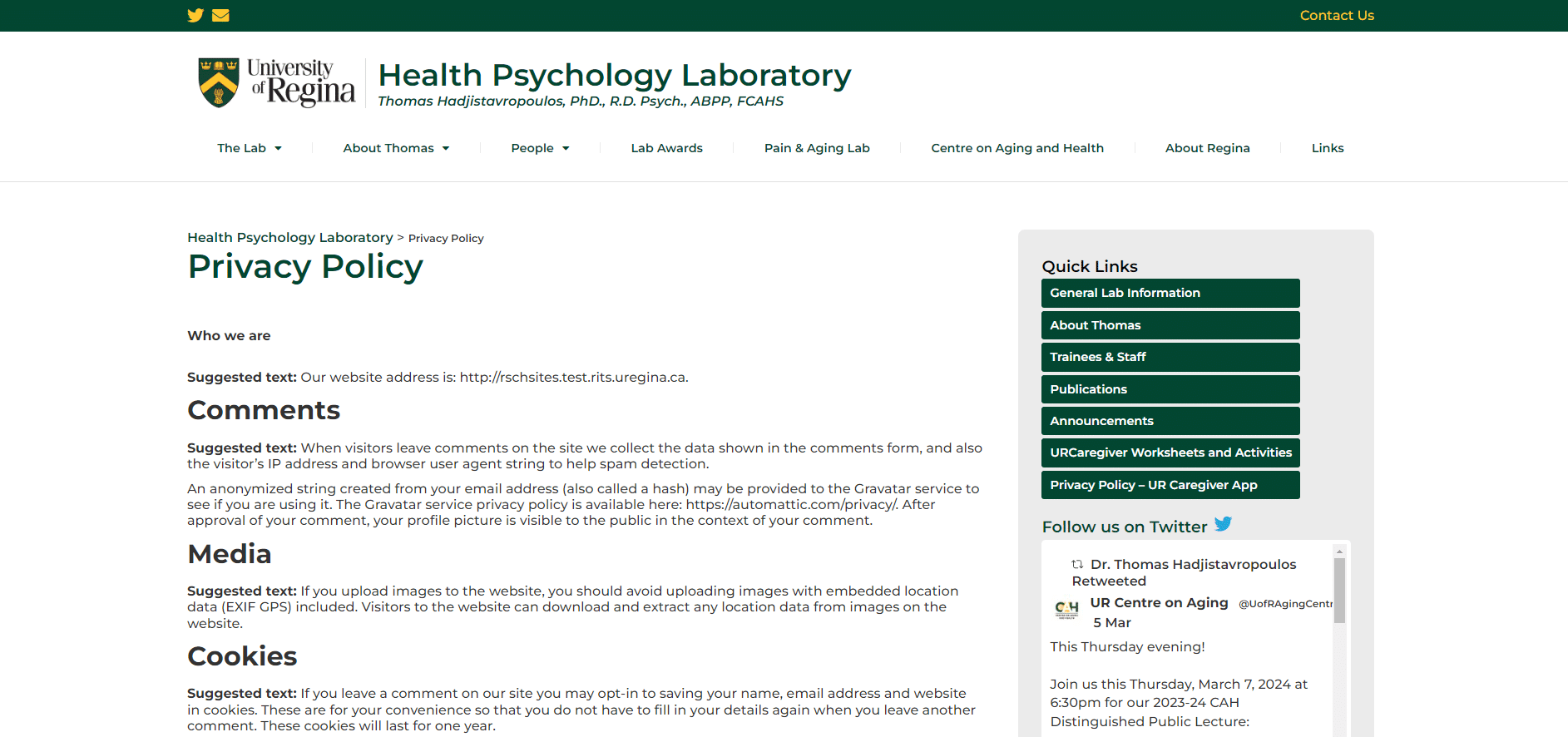 Privacy Policy - UR Caregiver App - Health Psychology Lab