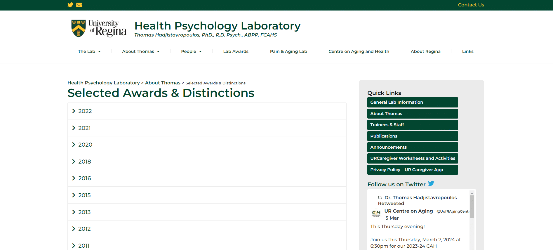 Selected Awards & Distinctions - Health Psychology Lab